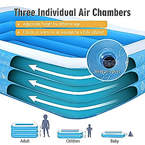Goplus Inflatable Swimming Pool, 120” X 72” X 22” Full-Sized Family Kiddie Blow up Pool w/3 Air Chambers, Thickened Lounge Pool for Adults, Kids, Baby, Garden, Backyard , Summer Water Party, Ages 3+