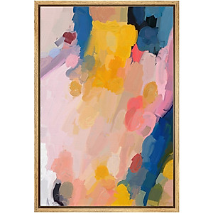 MUDECOR Framed Canvas Print Wall Art Pastel Blue, Orange & Pink Paint Strokes Abstract Shapes Watercolor Modern Art Contemporary Multicolor Ultra for Living Room, Bedroom, Office - 24"x36" Natural