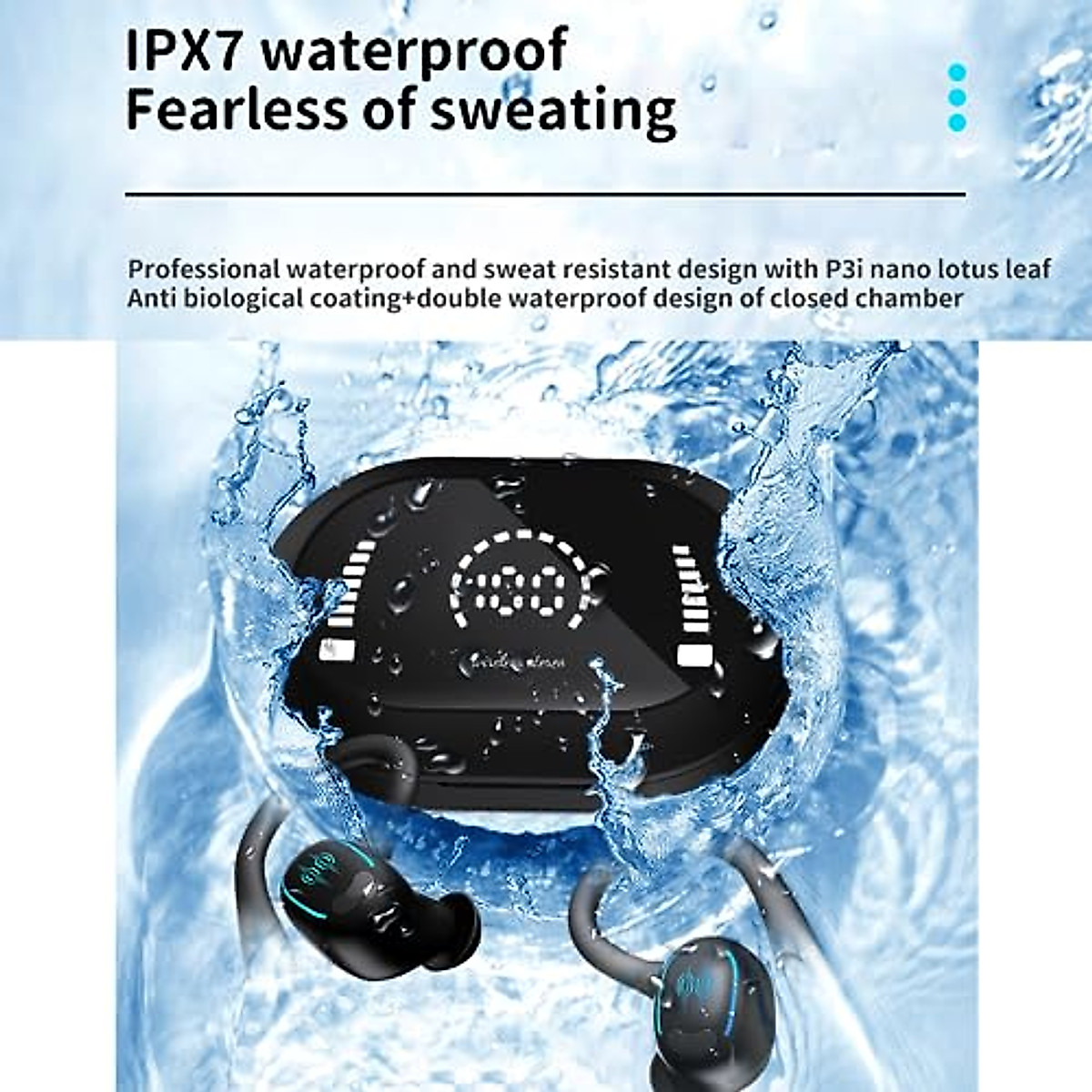 Wireless Earbuds Bluetooth Headphones Low Latency Cruising Hanging Ears Immersive HiFi Charging Case Digital Display Headset Premium Deep Bass for Sports Running Gaming Black