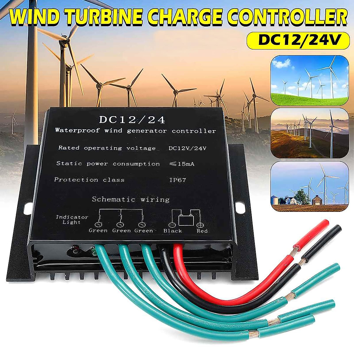 12000W Wind Turbine Charge Controller 12V 24V 48V, MPPT Charger Controller IP67 Waterproof DC MPPT Charge Controller for DC Wind Turbines(Black) ,48v