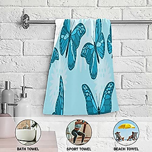 Kigai 2 Pack Pretty Blue Butterfly Hand Towels Set Kitchen Towels Super Soft Highly Absorbent Fingertip Towel for Bath,Kitchen,Gym and Spa