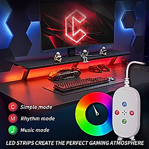 CubiCubi Gaming Desk with LED Lights & Power Outlets, 47 Inch L Shaped Carbon Fiber Surface Desk with Storage Shelves, Small Corner Computer Desk with Monitor Shelf, Black