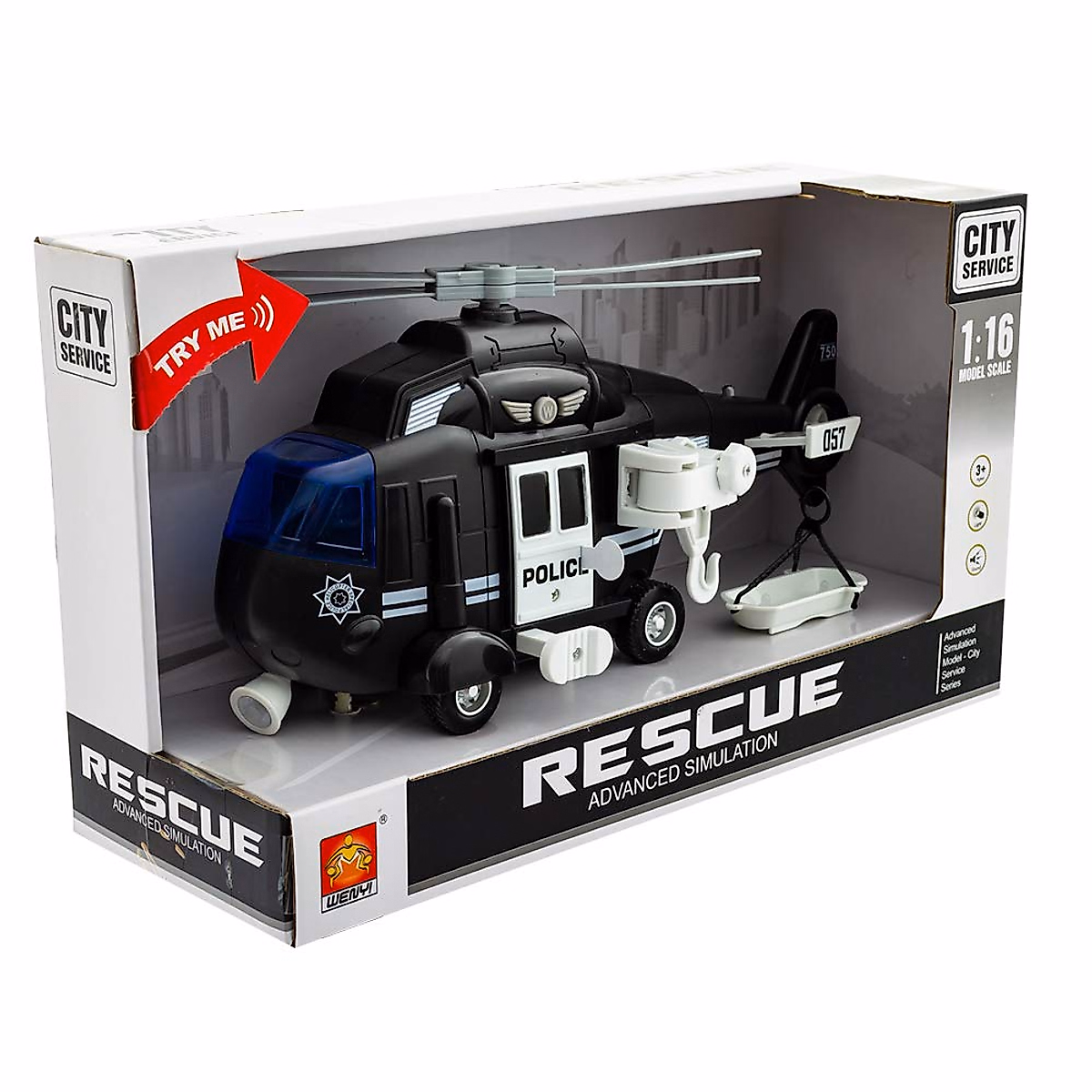 Liberty Imports Police Rescue Helicopter Friction Powered Toy Vehicle for Boys | Push and Go Chopper with Pretend Play Action Lights and Sounds