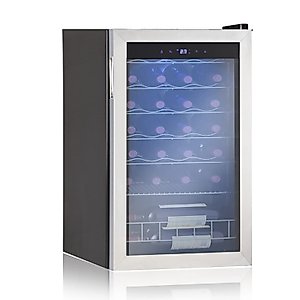 Techomey Wine Cooler Refrigerator, 34 Bottle Wine Cooler for Home Freestanding with Digital Temperature Control, Clear Glass Door, Soft LED Light, Stainless Steel, Black
