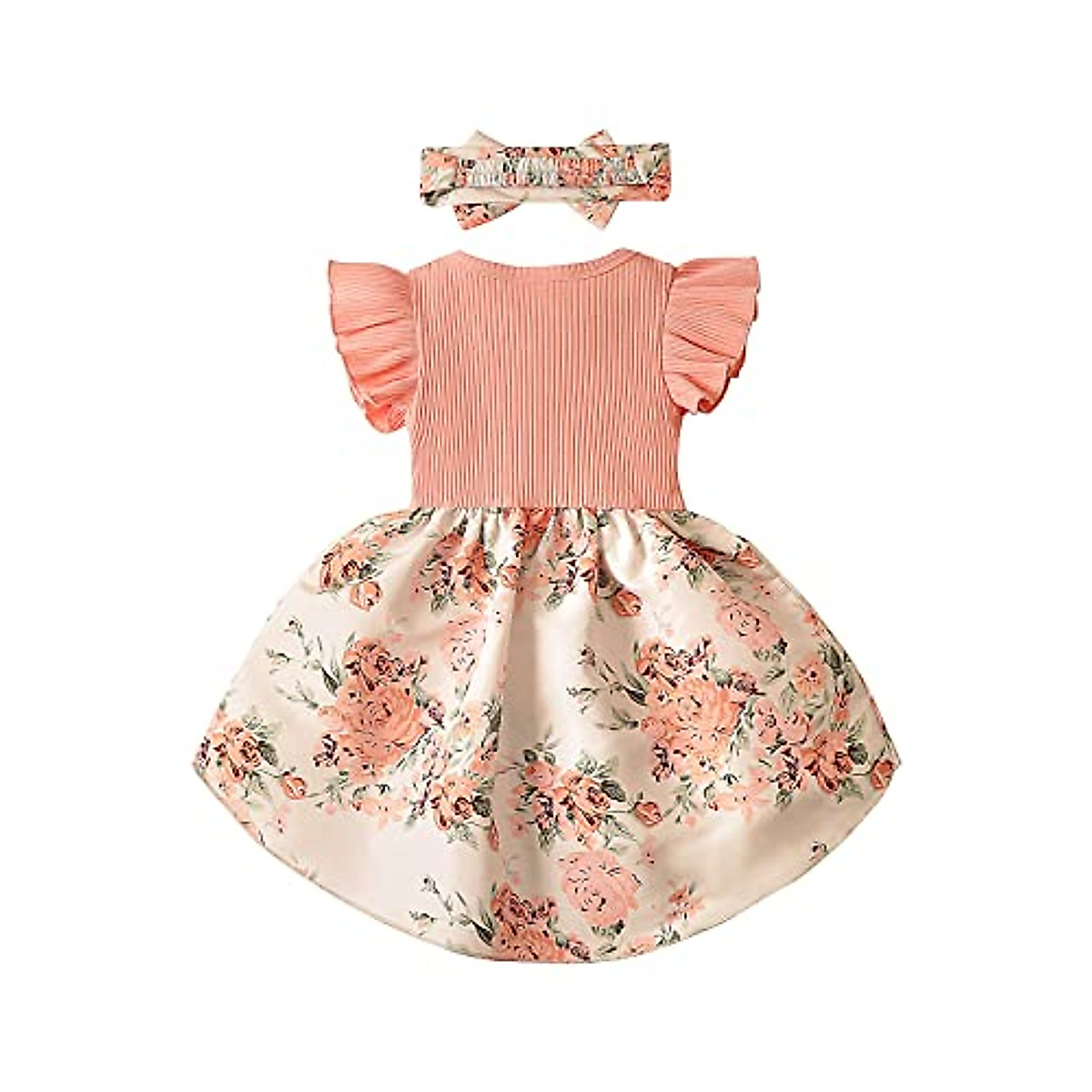 Newborn Baby Girl Dress Floral Ruffle Sleeve Casual Beach Sundress Princess Skirt Clothes Summer Outfits Dresses for Girls (Pink, 0-3 Months)