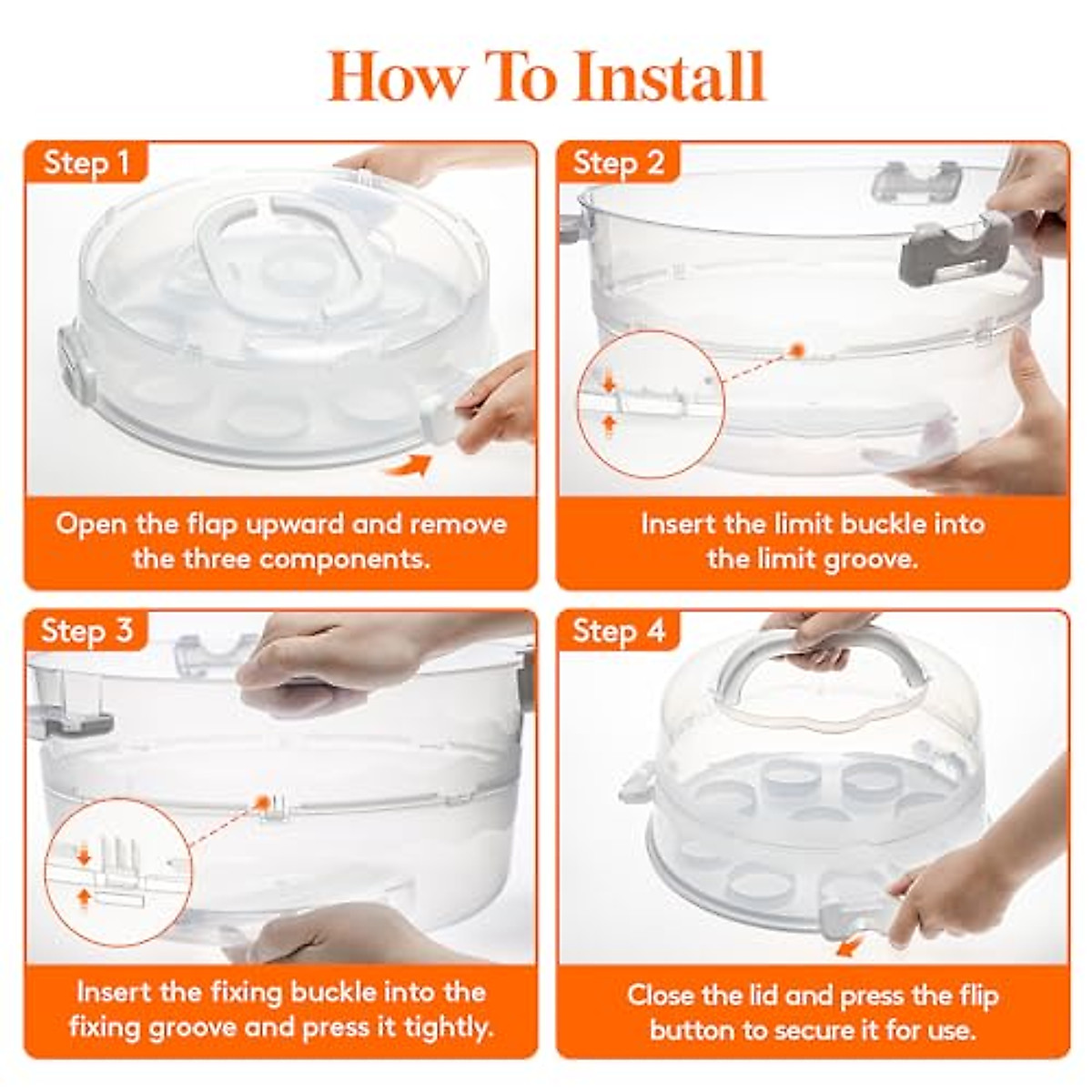 Lifewit Cake Carrier with Lid and Handle, Two Sided Cupcake Carrier Holder for 10” Cake or 9 Standard-Sized Cupcakes, Plastic Round Cake Transport Storage Container Stand for Pies and Cookies, White