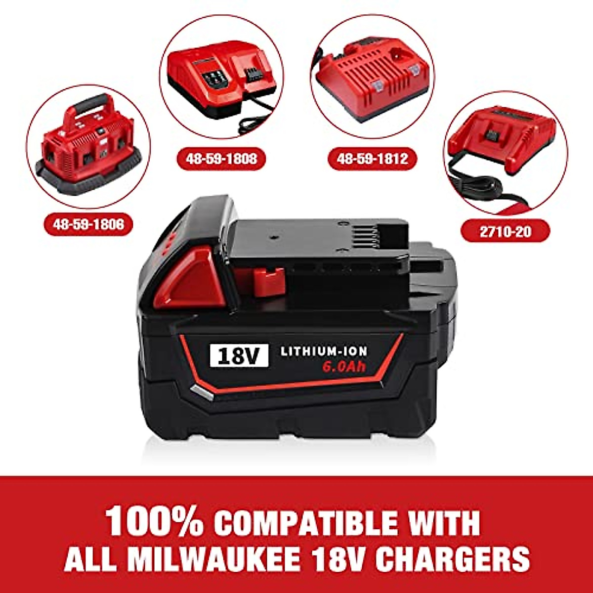 【UPGRADER】2Pack DSANKE 6.0Ah M18 Battery Replacement for Milwaukee M18 Battery 18V Lithium Replacement for Milwaukee 48-11-1840, 48-11-1815, 48-11-1820, 48-11-1850 Lithium-ion Milwaukee 18volt Battery