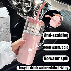 YULUDZSW 20oz Tumbler With Lid,Stainless Steel Vacuum Insulated Double Wall Travel Tumbler,High Borosilicate Glass Coffee Cup Smoothie Cup,3-In-1creativity Insulated Cup, For Gift Giving,Home, Office