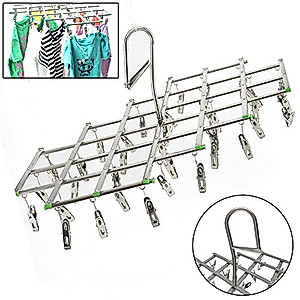 CHDHALTD Drying Rack with 35 Clips,Stainless Steel Draining Rack Socks Clip Underwear Hooks Clothes Hanger for Socks,Bras,Lingerie Sock Drying Hanger