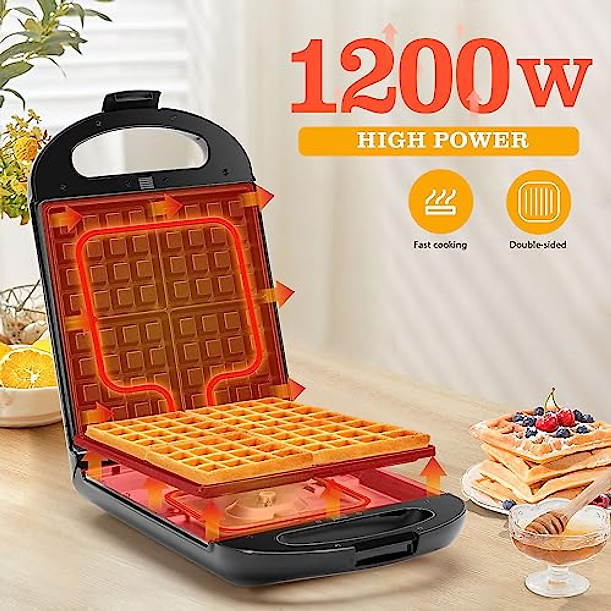 Sandwich Maker 3 in 1, Taylor Swoden 4 Slice Waffle Maker 1200W Panini Press Grill with Non-stick Plates, Double-Sided Heating, Indicator Lights, Cool Touch Handle, Easy to Use & Clean, Black
