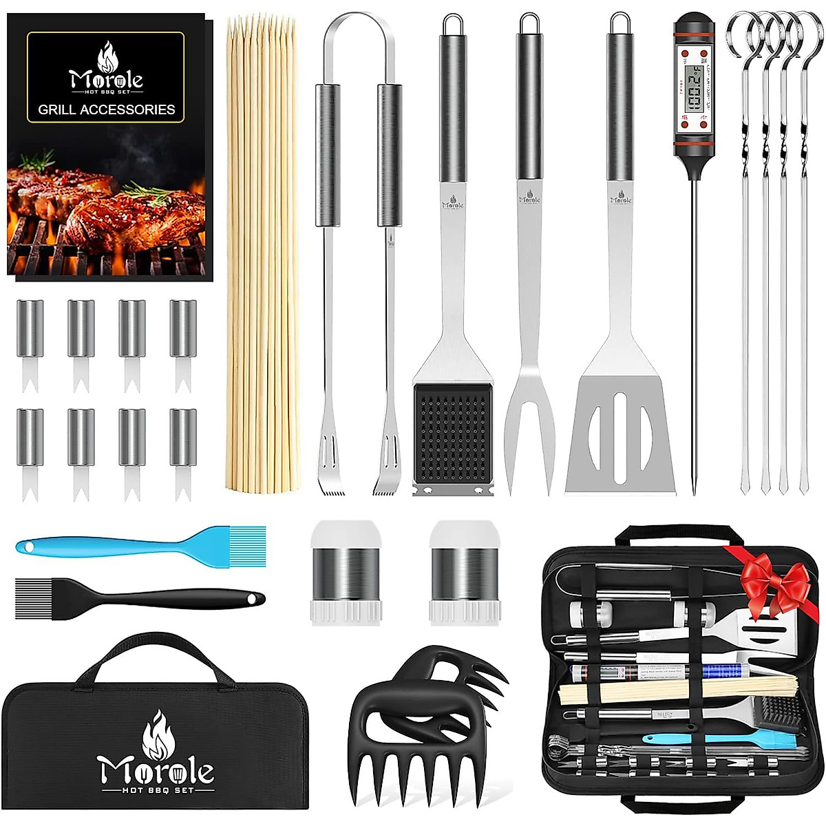 Morole Grill Accessories, Premium 75PCS Stainless Steel Grill Tools with Spatula, Grill Tongs and Cleaning Brush, Durable Grill Set for Outdoors Camping and BBQ, Ideal BBQ Accessories Gift Set for Dad