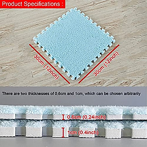 10pcs Plush Foam Floor Tiles, Square Foam Interlocking Carpet Tiles, 11.8x11.8 Inch Splicing Carpet Tiles Puzzle Play Mats for Floor for Bedroom(Color:Blue)