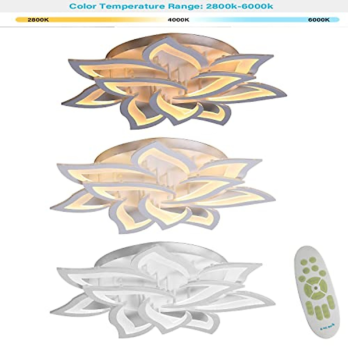 Modern Dimmable LED Ceiling Light Living Room Chandelier Metal Acrylic with Remote Control Flush Mount Ceiling Lamp Chic Design Kitchen Hanging Lamp Bedroom Painted Finish Pendant Lighting (33.4")