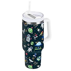 ARGTILDN 30 oz Tumbler Astronaut Space Rocket Planet Alien Insulated Travel Mug with Handle and Straw Lid Stainless Steel Vacuum Coffee Cup Tea Beverage Container Water Bottles for Car Sports office