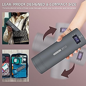 Travel Electric Kettle Portable Small Mini Tea Coffee Kettle Water Boiler, Water Heater with 4 Temperature Control,304 Stainless Steel with Auto Shut-Off & Boil Dry Protection, BPA-Free (Grey)