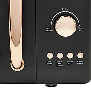 Haden 75049 Vintage Retro 0.7 Cubic Foot/20 Liter 700 Watt Countertop Microwave Oven Kitchen Appliance with Turntable, Pull Handle, and 5 Power Levels, Black/Copper