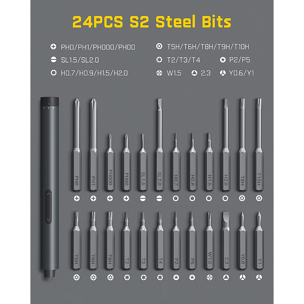 Fanttik E1 Pro 3.7V Mini Electric Screwdriver, Precision Screwdriver Set with 24 Magnetic Bits, Max. 3 N.m, Magnetic Storage, 5/32''Hex, Repair Tool Set for Phone Camera Laptop Watch