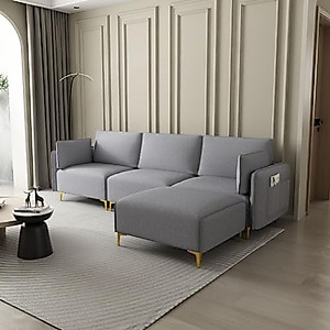 KEVINSPACE 108.6" Convertible Sectional Sofa Couch, L-Shaped Couch with USB Reversible Chaise, Modern Couches Sleeper Sectional Sofa for Living Room, Apartment and Small Space Grey