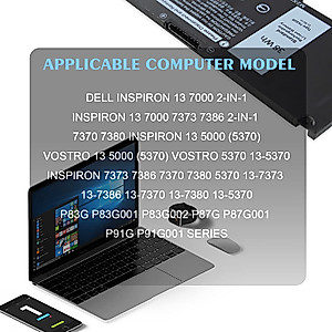 HFLRZZ F62G0 039DY5 Laptop Battery Replacement for Dell Inspiron 13 7000 7373 5370 7370 7380 7386 P83G P87G P91G P83G001 P83G002 P87G001 Vostro 13 5370 D1525S D1505G Series RPJC3 0RPJC3 [38Wh 11.4V]
