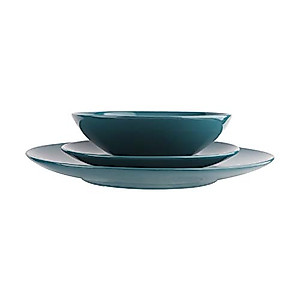 Amazon Basics 18-Piece Stoneware Dinnerware Set - Deep Teal, Service for 6