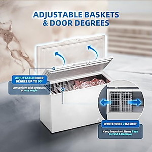 Aplancee 10 Cu.Ft. Chest Freezer 1 Removable Basket Deep Small Compact Freezer Top Door 7 Temperature Control from -13℉-14℉ Energy Saving Home Restaurant Kitchen Office RVs White