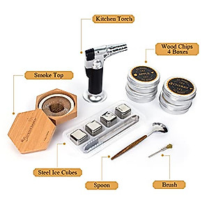 FOLLOWIN Old Fashioned Drink Smoker Kit with Torch and Wood Chips, Smoke Top for Infuse Cocktail ,Bourbon,Wine, Delicate Packaging Whiskey Smoker Gifts for Men,Father,Husband
