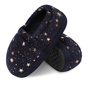 Bigwow Kids Slippers for Girls Boys Toddler Elastic Heel Girls House Shoes Cozy Memory Foam Slippers Boys Indoor Outdoor Navy Blue Size 13-1