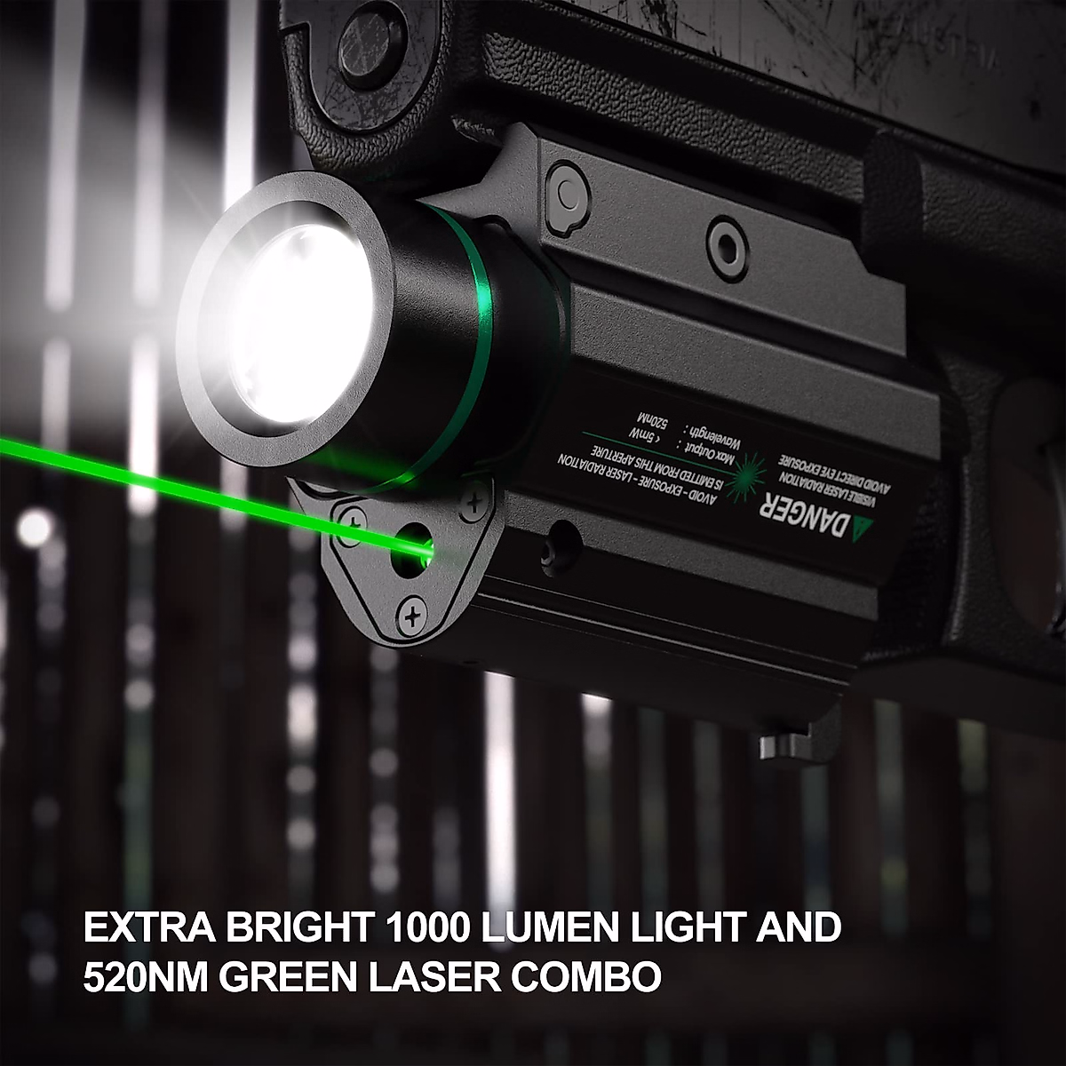 Feyachi LF-68 Green Laser Weapon Light 1000 Lumen LED Flashlight Combo with Picatinny Rail Mount for Pistol Rifle Rechargeable
