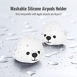 DATIMIRA Compatible with Airpod Holder Stand with Hand Strap, Cute Bear Silicone Headphone Holder Replacement for Apple AirPods pro 2 2022 and pro 2019,White