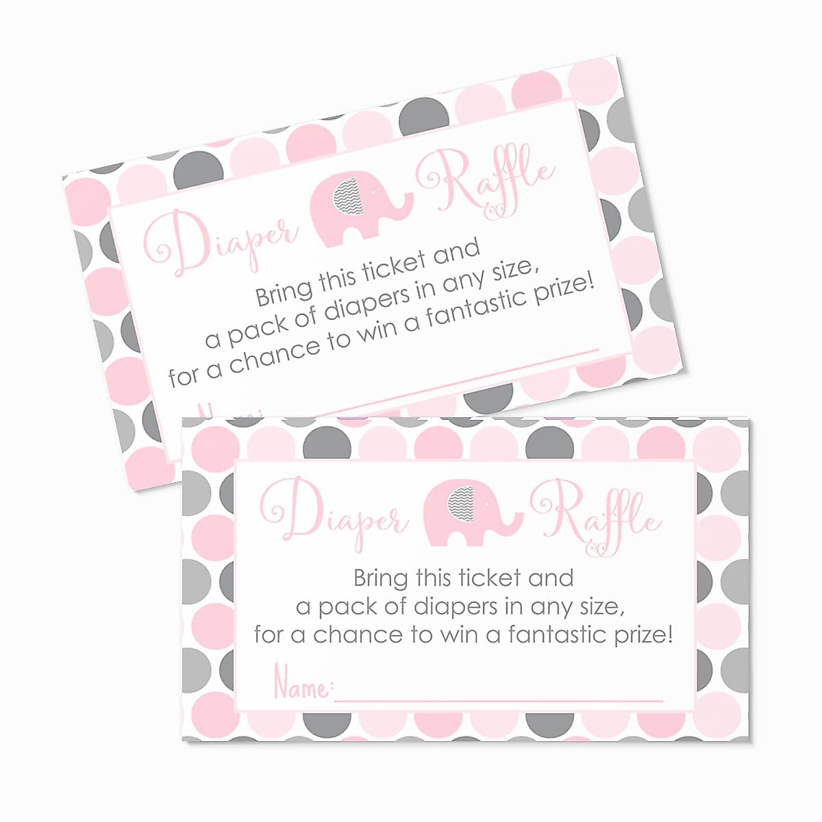 Paper Clever Party Pink Elephant Diaper Raffle Tickets for Baby Shower Games, Invitation Insert Cards, 2x3.5, 25 Pack