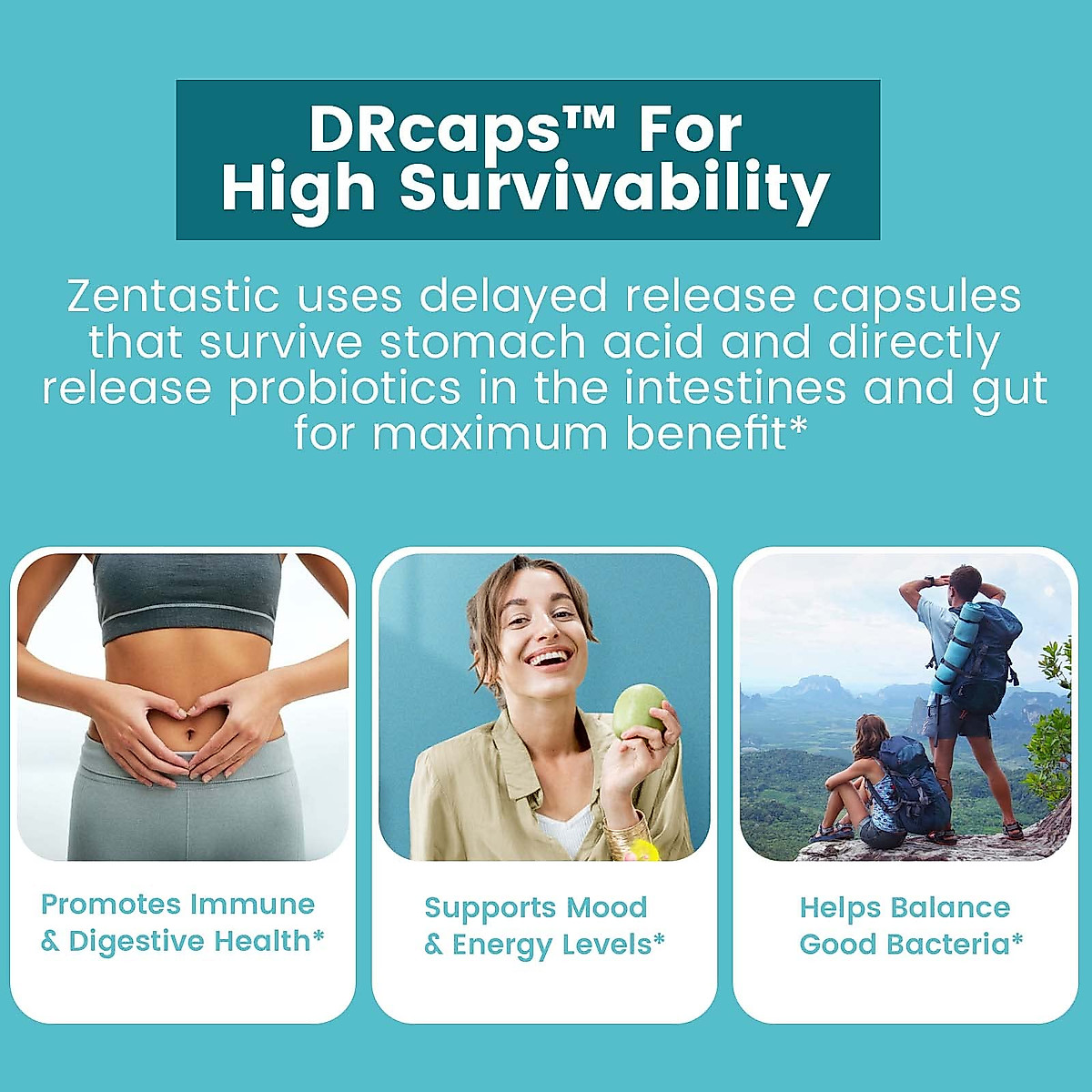 Zentastic Probiotics & Prebiotics Supplement - 50 Billion CFU - for Men & Women’s Immune & Digestive Health - 16 Strains - Shelf Stable - 60 Delayed Release Veggie Capsules