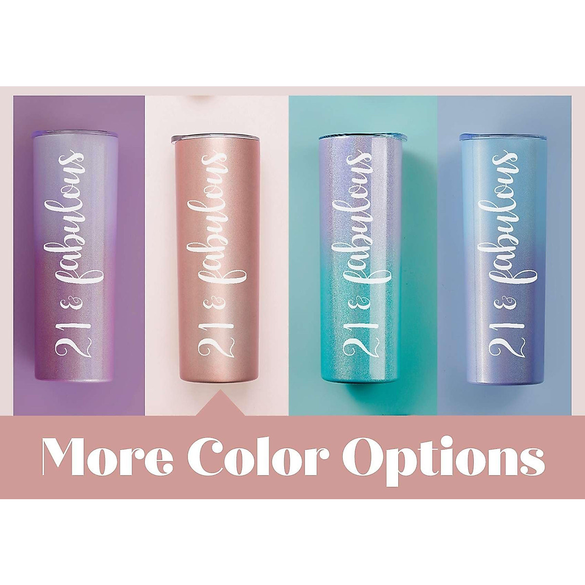 Onebttl 21st Birthday Gifts for Women, Girl, Her - 21 and Fabulous -20oz/590ml Stainless Steel Insulated Tumbler with Straw, Lid, Message Card - (Rose Gold)