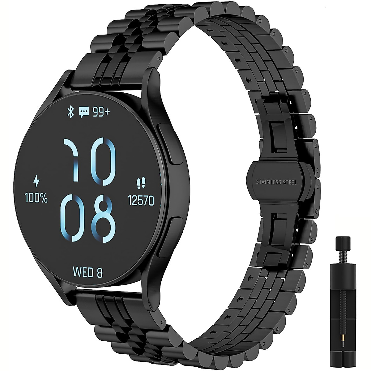 Camofit Band Compatible with Samsung Galaxy Watch 7/6/5/4 Band 40mm 44mm, Watch 6/4 Classic 47mm 43mm / 42mm 46mm, Watch 5 Pro 45mm, Watch 3 41mm, 20mm Stainless Steel Metal Band Strap, Black