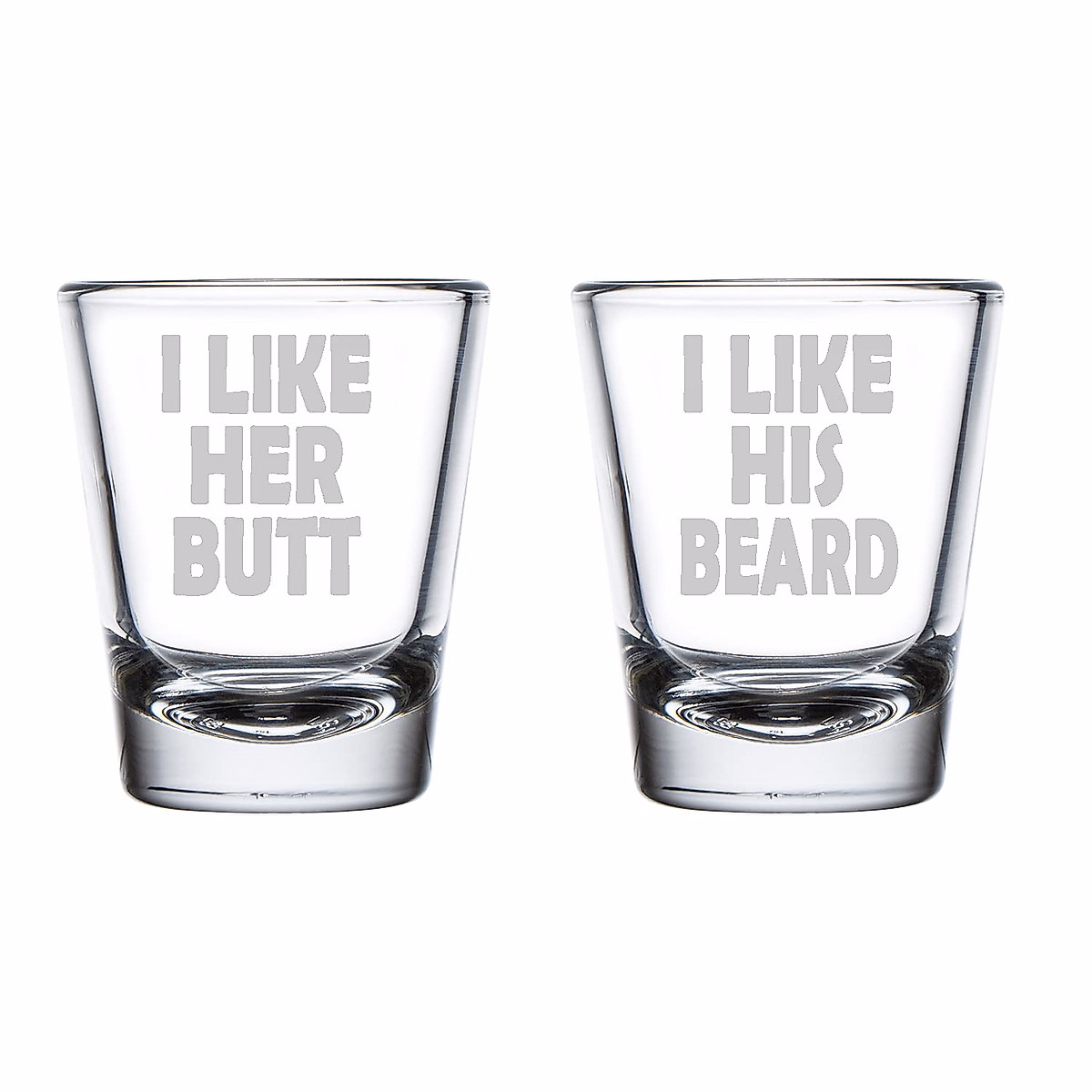 Alankathy Mugs Shot glass set for married couple wifey hubby wife husband mother father (1.5OZ I LIKE HER BUTT HIS BEARD)