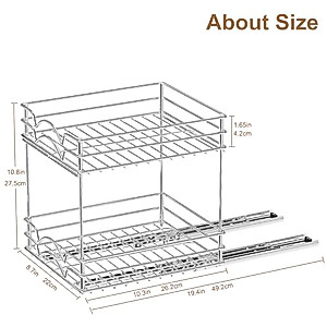 FANHAO Pull Out Spice Rack Organizer for Cabinet, Heavy Duty Slide Out Seasoning Kitchen Organizer, 2 Tier Cabinet Organizer Under Sink Organizers, 8.7" W x10.3 D x10.8 H, Chrome