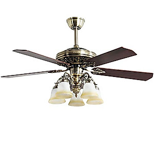 FINXIN Indoor Ceiling Fan Light Fixtures New Bronze Remote LED 52 Ceiling Fans For Bedroom,Living Room,Dining Room Including Motor,5-Light,5-Blades,Remote Switch