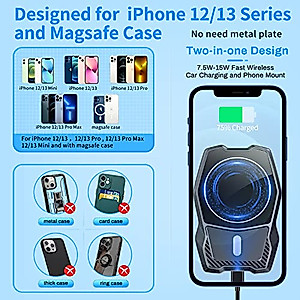 Magnetic Wireless Car Charger Mount, Auto-Alignment Dashboard Windshield Car Wireless Charger Holder Compatible with iPhone 13/12/Mini/Pro/Pro Max/MagSafe Case, 15W Fast Charging with QC3.0 Adapter