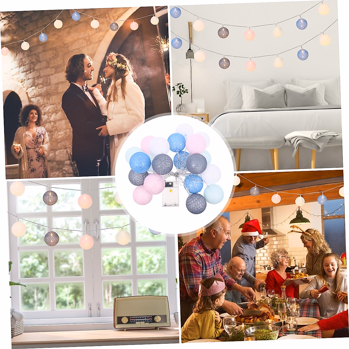 Abaodam 1 Set 20 Cotton Ball Light String Window Curtain Light Holiday Light Decor Decorative Hanging Lights Fairy Curtain Lights Wedding Decoration Astetic Room Decor Led Indoor Plastic