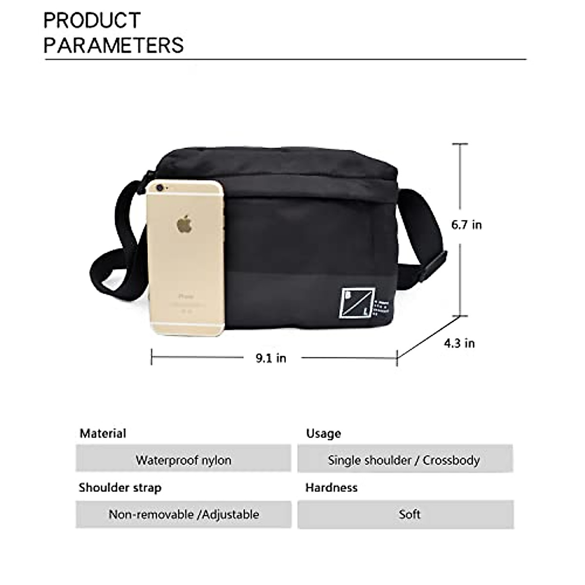 Joomengi Dasara Small Nylon Crossbody Bag for Women,Lightweight Shoulder Purse Casual Trendy Design Satchel (Black)