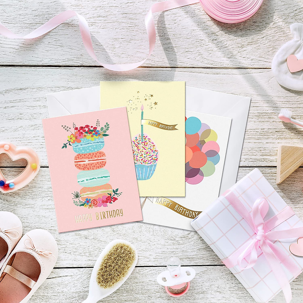 Sweetzer & Orange Gold Foil Bulk Birthday Cards Assortment – 24pc Bulk Happy Day flyers with Envelopes Box Set – Assorted Blank Birthday Cards for Women, Men, and Kids in a Boxed pack