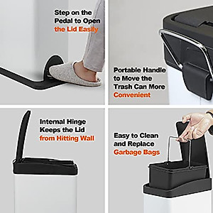 2.1 Gal/8L Small Trash Can with Lid Soft Close, Removable Inner Bin, Rectangular Step Trash Can, Slim Garbage Can for Bathroom Bedroom Office, White