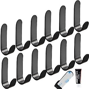 AFKSMILE 12 Pcs Versatile Adhesive J Hooks Set - Heavy Duty Stainless Steel, 40 Lbs Capacity, Hook for Towels, Hats, Coats, Backpacks and More, Waterproof, Decorative Wall Hooks for Home and Office