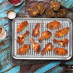 Baking Half Sheet with Rack Set (2 Pans + 2 Racks), Size 16 x 12 x 1 Inches, AIKWI Stainless Steel Cookie Pan with Cooling Rack for Oven, Nonstick Bakeware, Easy Clean & Heavy Duty