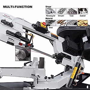 KAKA INDUSTRIAL BS-712R, 7"x12" Metal Band Saw, the bow can be swiveled between 45° and 90°Solid Design, Metal Cutting Band Saw, High Precision Metal Band Saw with 1.5HP motor 115V230V-60HZ 1PH