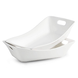 YHOSSEUN Large Serving Bowls with Handles Rectangle Serving Dishes For Entertaining, 1.5 Quarts White Serving Platter Porcelain Bowl Set, 2 Pack