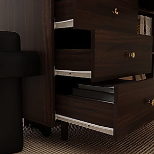 Homsee Home Office Executive Desk, Computer Desk Corner Desk with 3 Drawers, 3 Open Shelves & Keyboard Tray, 55 Inch Large L-Shaped Study Writing Table with Storage Cabinet, Deep Brown