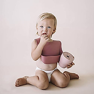 AVA + OLIVER Silicone Bib Set - Adjustable Waterproof Bibs - Set of 2 (Peach/Purple)