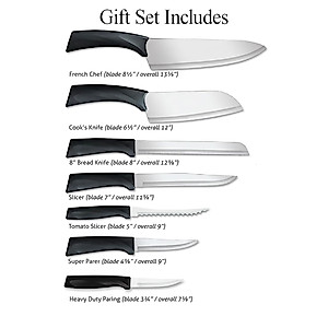 Rada Cutlery Anthem Series Oak Block 7 Pc Stainless Steel Kitchen Knife Set with Black Resin Handles, Set of 8