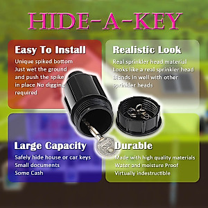 Hide A Key Cash Hider Sprinkler Head, Key Holder Outdoor/Garden/Yard hiding Vault Case. Waterproof, Corrosion and Impact resistant