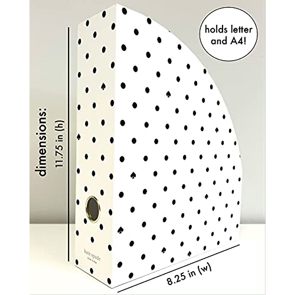 Kate Spade New York Letter Size File Folder and Magazine Holder, Black and White Desk Organizer for School/Office, Black Spade Dot